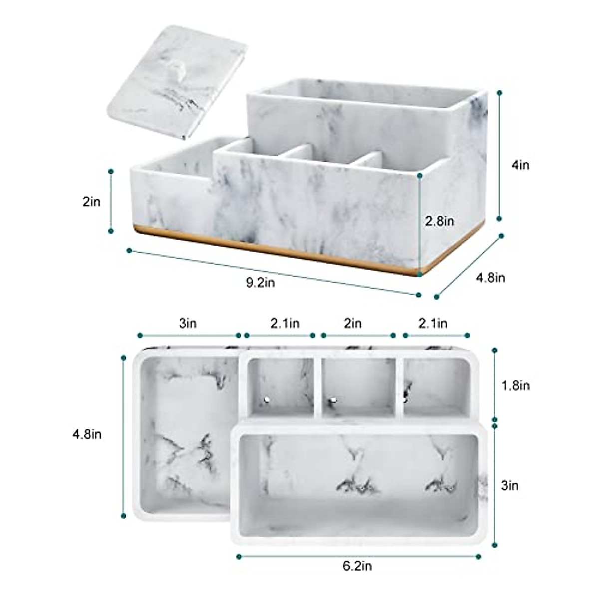 Toothbrush Holder, Aimou Bathroom Organizer Countertop, Bathroom Counter Storage Electric Toothbrush Toothpaste Razor Holder for Bathroom/Vanity, Cotton Ball, Cotton Swab, Floss, Marble White