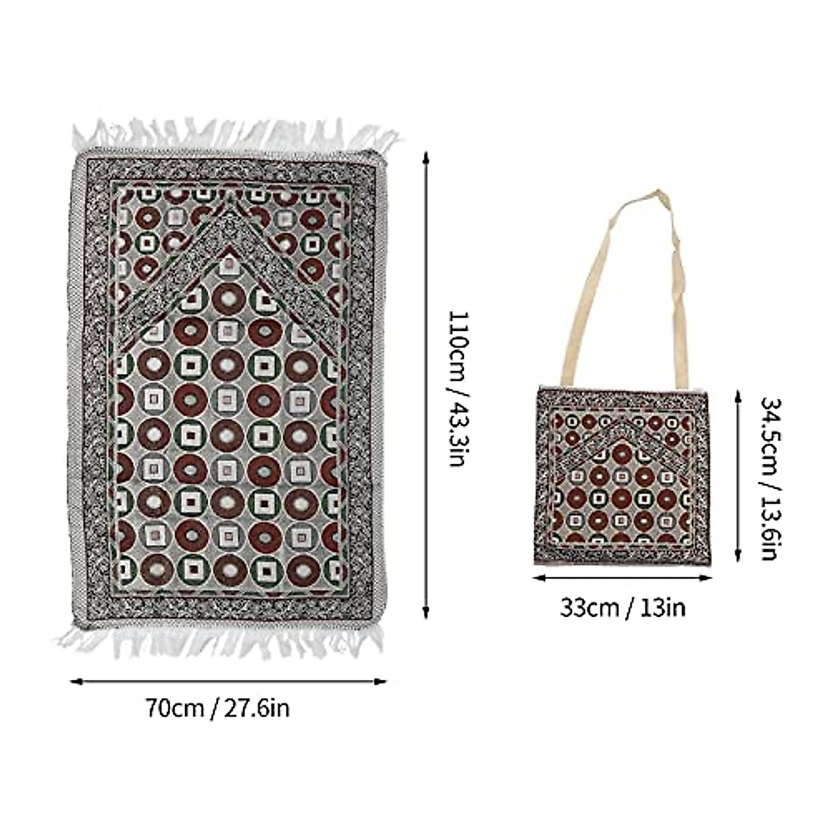 Muslim Rug with Bag Prayer Pilgrimage Blanket Islamic Worship Mat Teaching Supplies Cotton Yarn