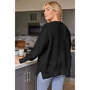 LILLUSORY Women's Oversized Batwing Sweaters 2024 Fall Outfits Crewneck Ribbed Knit Side Slit Trendy Pullover Tops Black XL
