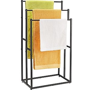 Free Standing Towel Rack, 39 Inch Tall Floor Towel Racks for Bathroom, 3 Tier Freestanding Outdoor Pool Towel Drying Rack Stand, Blanket Holder Storage, Black, ALHAKIN