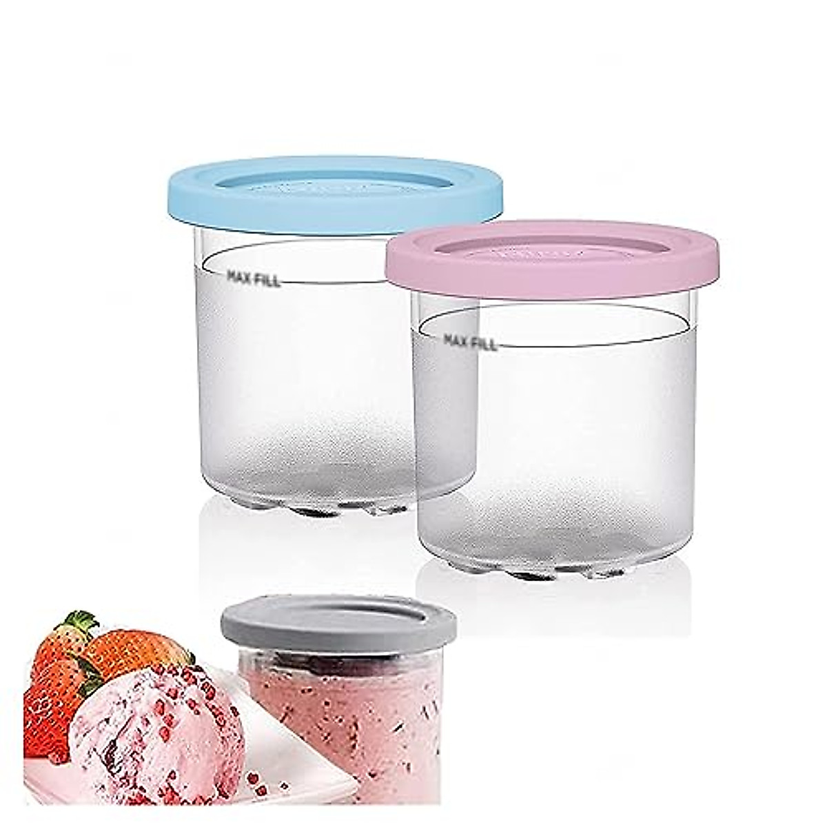 EVANEM 2/4/6PCS Creami Pints and Lids, for Ninja Pints with Lids,16 OZ Ice Cream Containers for Freezer Airtight and Leaf-Proof Compatible NC301 NC300 NC299AMZ Series Ice Cream Maker,Pink+Blue-4PCS
