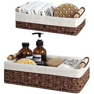 StorageWorks Open Home Storage Wicker Baskets, Paper Rope Small Woven Baskets for Organizing Towels and Toiletries, Decorative Baskets for Home Décor with Liner, 2 Pack