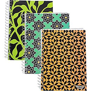 3-Pack - Random Designs - 7" x 5" Spiral Bound Notebook, 120 Sheets per Notebook, College Ruled, Perforated for Easy Tear Outs (3-Pack, Random Designs)
