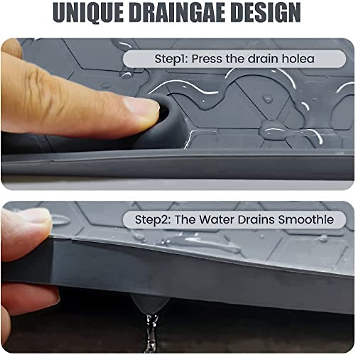 Under Sink Mat for Kitchen Waterproof, 34" x 22" Flexible Silicone Under Sink Liner with Drain Hole, Kitchen Cabinet Mat and Protector for Drips Leaks Spills, Gray