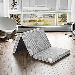 Tri-Fold Memory Foam Mattress, 4 inch Twin Folding Mattress with Collapsible and Washable Cover, Travel and Guest Mat, 75"×38"×4", Grey