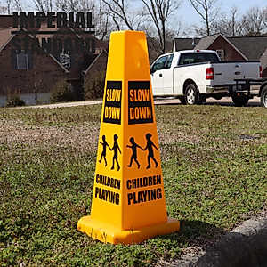 Imperial Standard Children Playing Cone (2 Pack) - Children at Play Sign - Four-Sided Slow Down Kids Cones - Child at Play Signs - Drive Slow/Kid Alert Sign