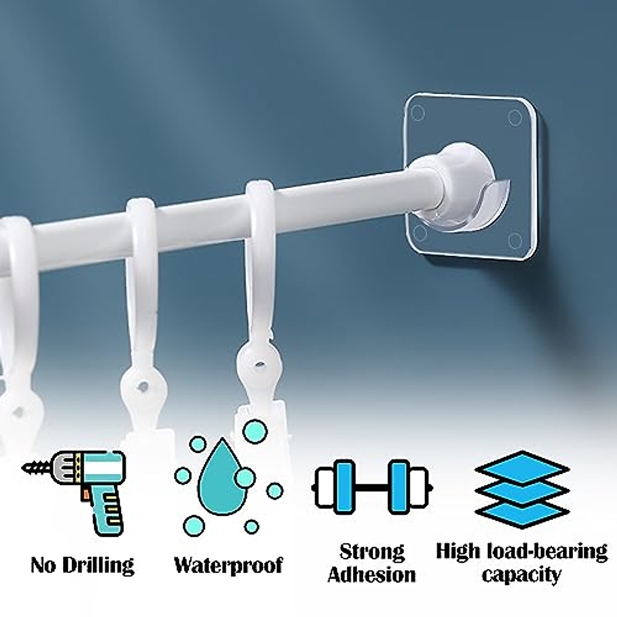 6Pcs Adhesive Shower Curtain Rod Holder, SHAIDOJIO, Transparent Shower Curtain Rod Mount Holder, Shower Curtain Rod Tension Brackets No Drilling for Wall, Bathroom, Windows, Wardrobe