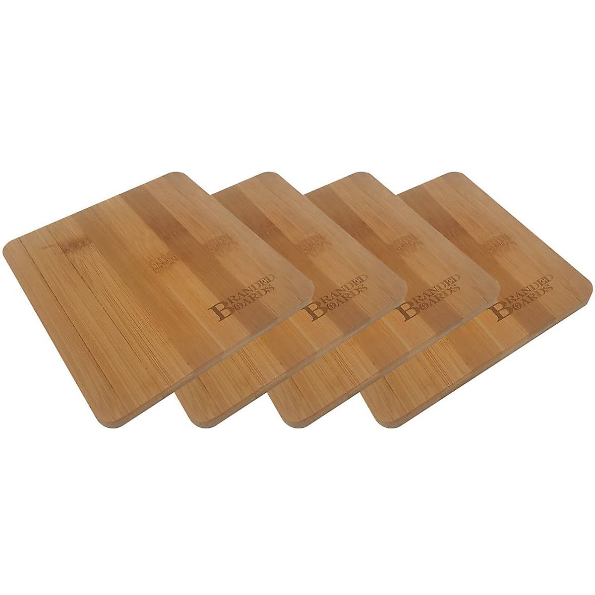 Branded Boards Small Mini All Natural Bamboo Cutting Board, Great for Apartments RV's Home Bar Backpacking Camping Bushcraft Dorm Rooms Picnics & Entertaining (4 Pack)