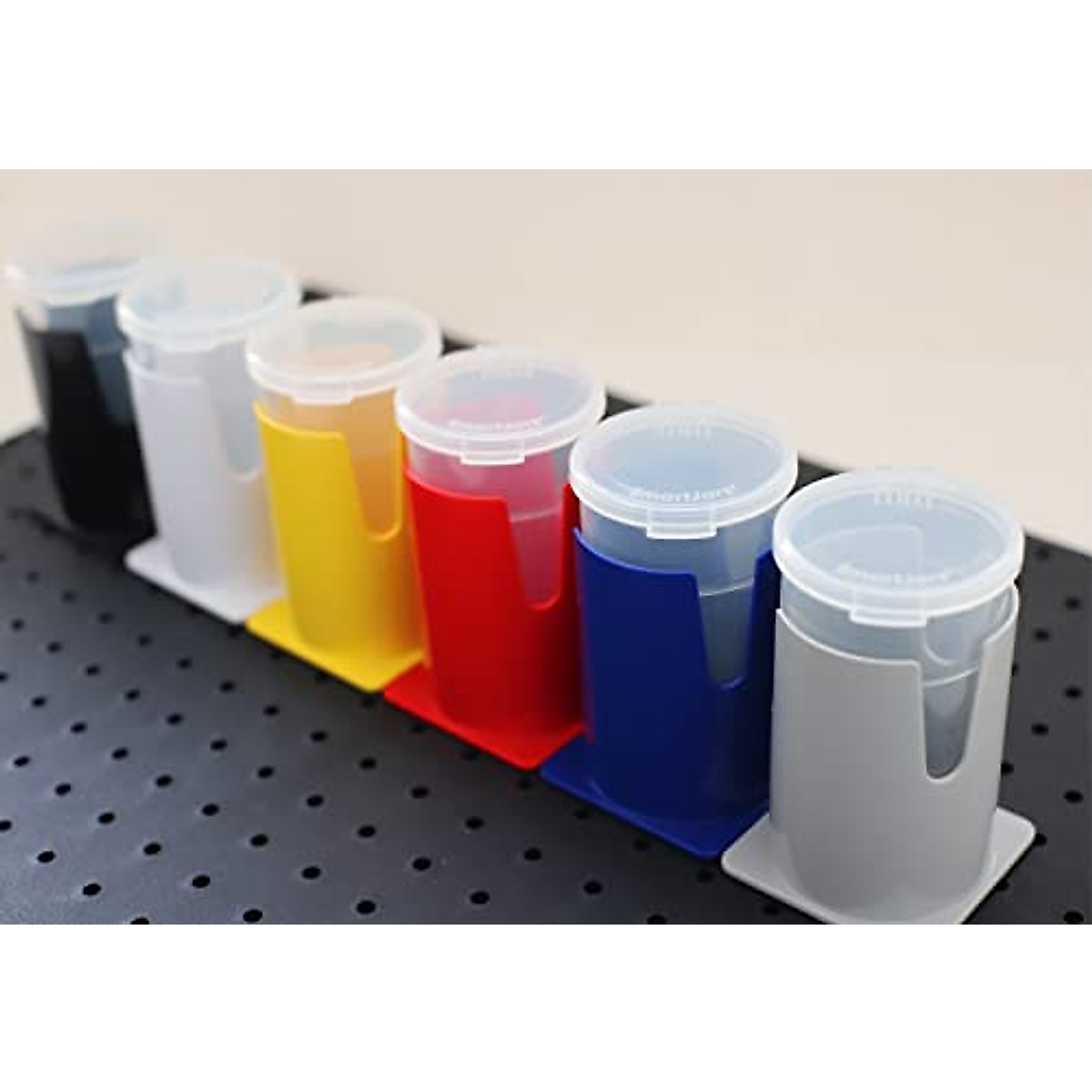 SmartJars® Pegboard Organizer Accessories Storage Jars, Pegboard Jars for Garage Organization, Craft Room, or Pantry, Pegboard Bins with Lids, Pegboard Wall Organizer, Starter Pack of 6 (White)