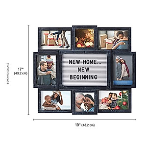Melannco Customizable Letterboard 8-Opening Photo Collage, 19 x 17 inch,Distressed Black