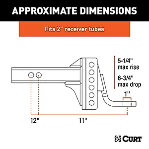 CURT 45901 Adjustable Trailer Hitch Ball Mount, 2-Inch Receiver, 6-3/4-Inch Drop, 1-Inch Hole, 6,000 lbs