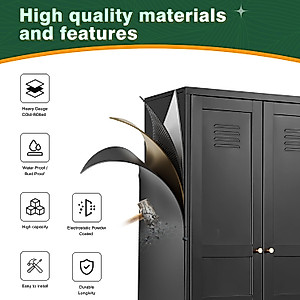 Letaya Black Storage Cabinet with Adjustable Shelves-Metal Home Kitchen Pantry Cabinets with Doors,Organization Locker for Cupboard/Bedroom/Dining/Living/Bathroom/Office/Garage Room