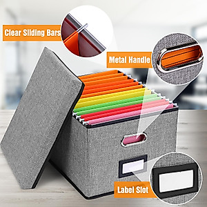 EOOUT 4 Pack Hanging File Organizer Box, File Folder Organizer Letter Size with Handles for Office Home School,Dark Gray