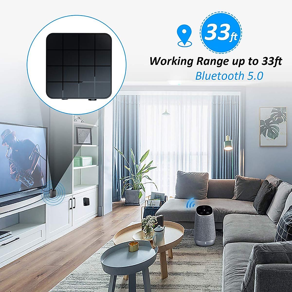 VR-robot Bluetooth 5.0 Audio Transmitter Receiver Adapter, 2-in-1 Wireless 3.5mm aptX Low Latency Stereo Audio Adapter for Home Sound System/TV/PC/Tablet/Speaker Headphone