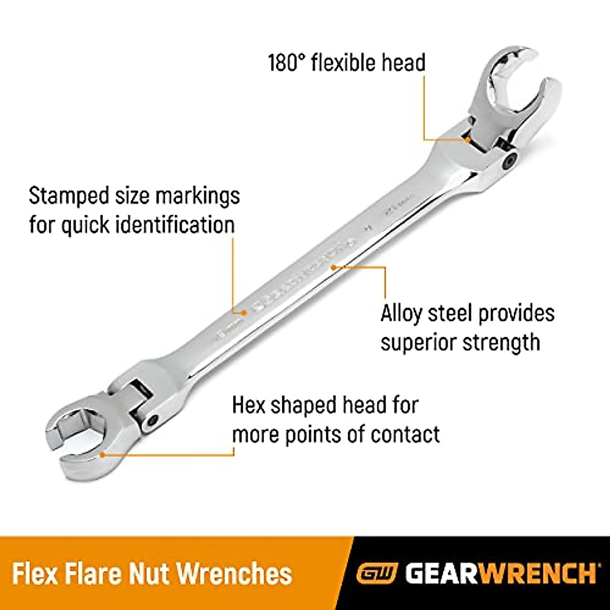 GEARWRENCH 5 Pc. Flex Head Flare Nut Wrench Set, SAE - 81910
