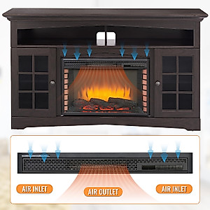 VETUZA 59" TV Stand with 26" Electric Fireplace, Wood TV Stand Entertainment Center with Storage, Fits up to 65" TV