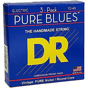 DR Strings Pure Blues Pure Nickel Electric Guitar Strings, Medium 10-46, 3-Pack (PHR-10-3PK)