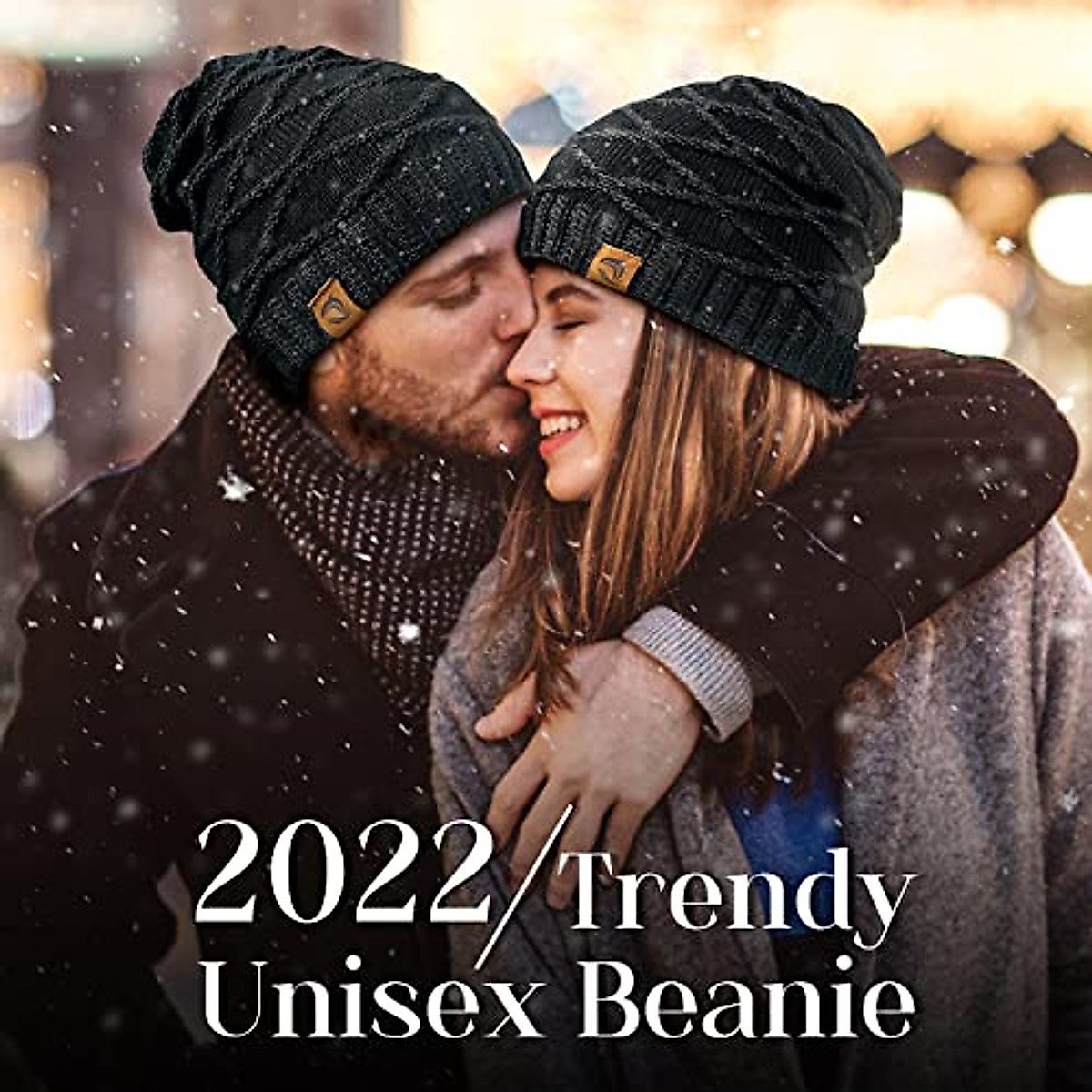URECOVER Winter Beanie Hats for Men - Black Unisex Slouchy Knit Fleece Cap for Women, Toboggan Hat Christmas Stocking Stuffers Birthday Gifts for Men Women