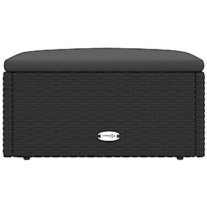 Makastle Outdoor Ottoman Patio Footstool Foot Rest Small Seat Furniture with Soft Cushion, All-Weather Patio Footrest for Garden Yard Deck Poolside, Black 20.9" x 20.1" x 9.6" Poly Rattan