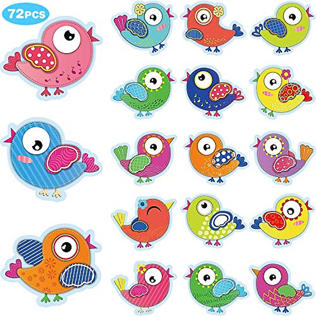 72 Multicolor Boho Birds Cut-Outs for Classroom & Parties