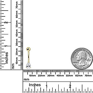 AVORA 10K Yellow Gold Simulated Diamond CZ Pear-shaped Belly Button Ring Body Jewelry (14 Gauge)