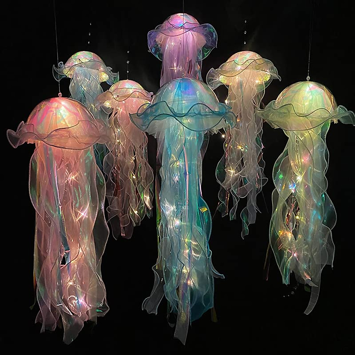 4Pcs 2023 New LED Colorful Jellyfish Lantern Lamp Decoration DIY Material Pack,Jellyfish nightlight, The Sea Hanging Lamp for Wedding Birthday Ocean Decor,Party Decorative,Gift for Kids Girls