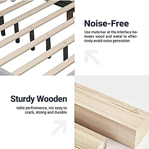 OTRIEK Queen Size Platform Bed, Modern Upholstered Platform Bed, Solid Wood Bed Frame with Vertical Channel Tufted Headboard, No Box Spring Needed for Boys Girls Bedroom (Cream)