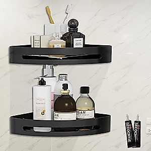UOIXPUHUO 2pc Shower Shelf,Bathroom Organiser,Corner Shower Caddy,Triangle Storage Basket,Rustproof No Drilling for Bathroom Kitchen (Black)