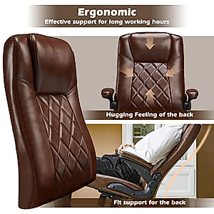 ZZWHOM Wider Office Chair w/Flip-Up Arms Executive Leather Office Chair w/Lumbar Support Adjustable Swivel Home Desk Chair w/Rocking Function (Brown)