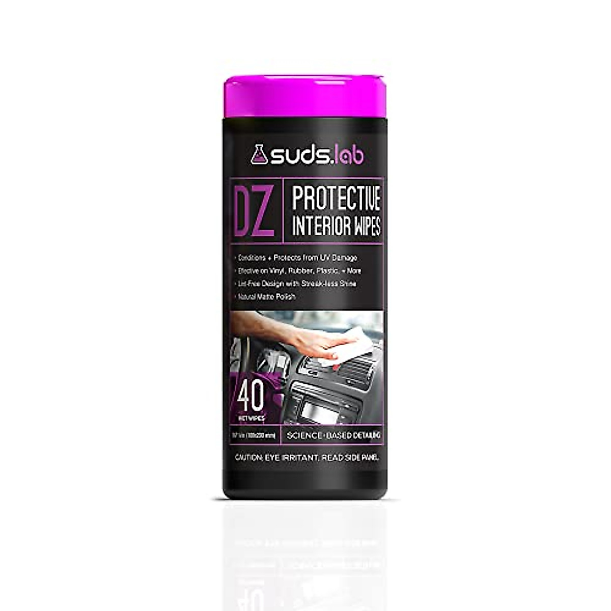 SUDS LAB DZ Protective Interior Wipes, Interior Shield Car Protectant Wipes, Clean and Protect Automotive Surfaces from UV Damage, Fading, and Dust Buildup, Natural Matte Polish, 40 count