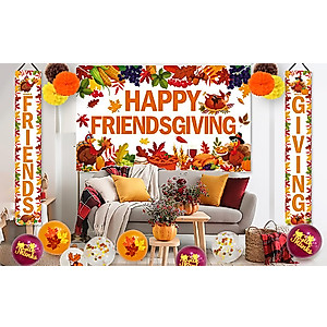 Happy Friendsgiving Banner Thank You Banner and thanksgiving balloons for Friendsgiving Decorations Happy Thanksgiving Decorations Thanksgiving Birthday Decorations Thanksgiving Party Decorations