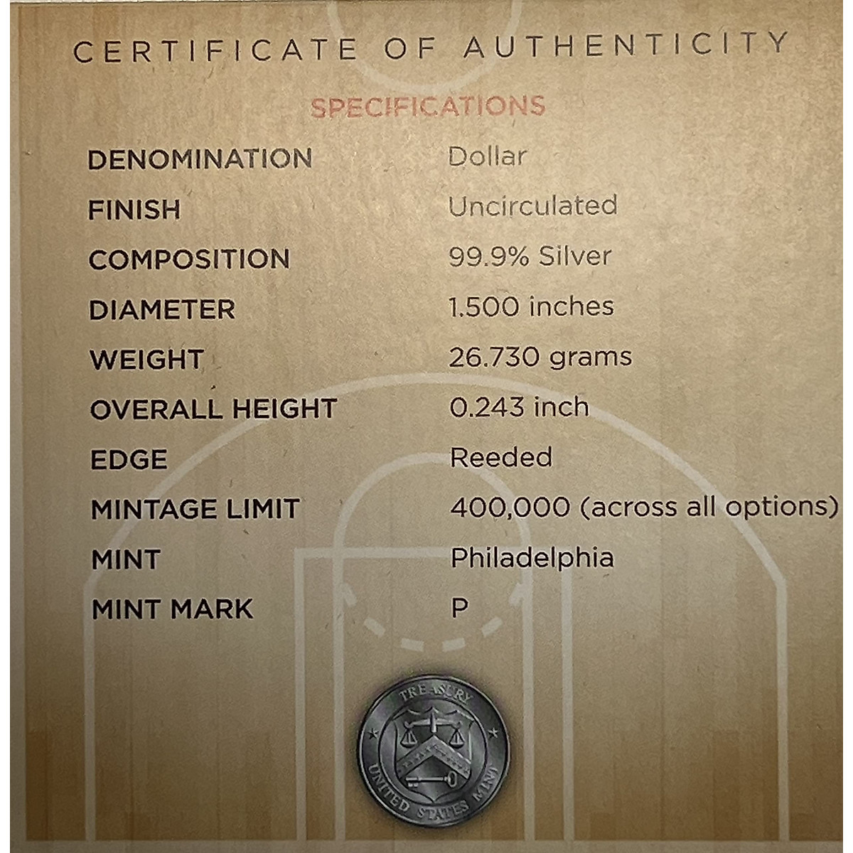 2020 P Basketball Hall of Fame Silver Dollar Dollar US Mint Brilliant Uncirculated