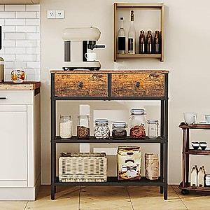 HOOBRO 29.5" Narrow Console Table with 2 Fabric Drawers, Small Entryway Table with 3-Tier Storage Shelves, Thin Sofa Table, Side Table, for Living Room, Hallway, Rustic Brown and Black BF72XG01