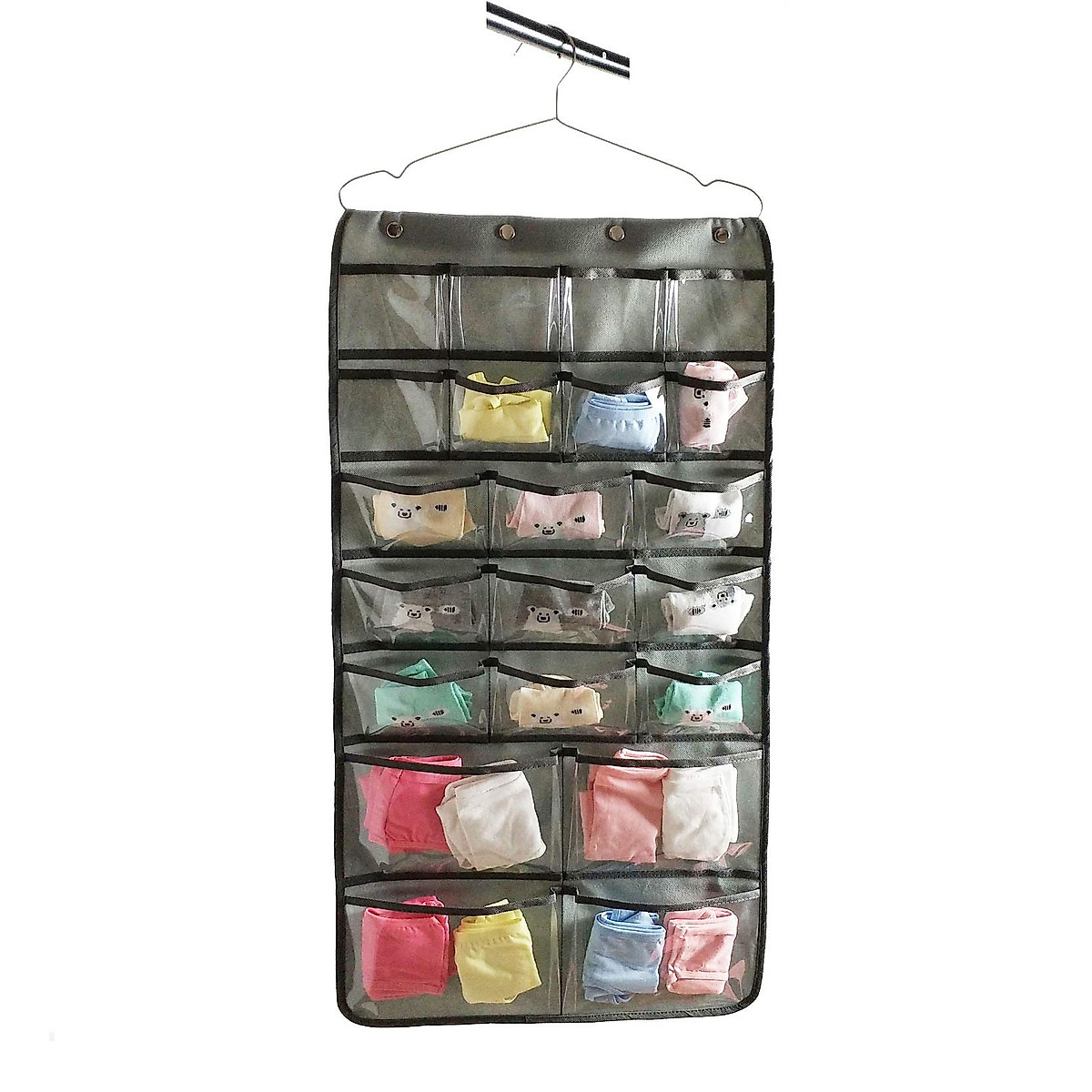 NIMES Hanging Closet Underwear Sock Bra Organizer Dual-Sided Accessories Storage With 42 Clear Pockets (GREY)