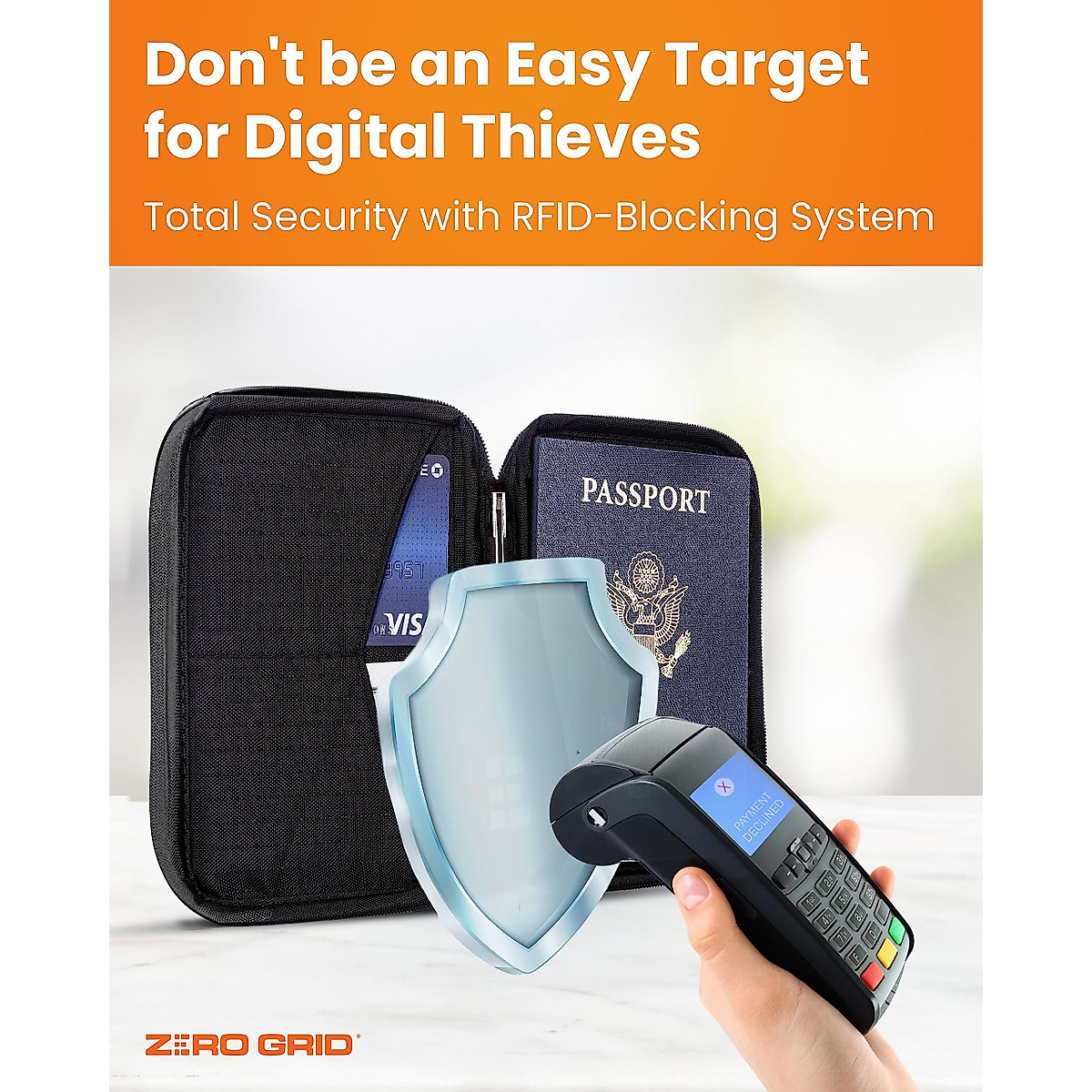 Passport Holder & Travel Wallet with RFID Blocking - Premium Document Organizer Case for Men and Women - Holds Passports, Cards, Tickets, ID, Cash - Compact Zippered Wallet - Midnight