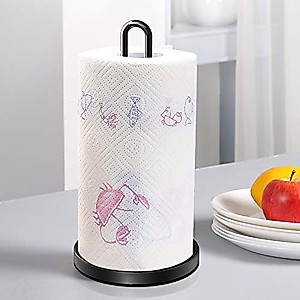 DDF iohEF Black Paper Towel Holders, Stainless Steel Paper Towel Holder, Paper Towel Stand Countertop Dispenser with Weighted Base - fits in Kitchen or for Bathroom