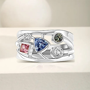 BAUMA AUTO Personalized 1-8 Birthstone Rings For Women 925 Sterling Silver Engraved Family Ring Christmas Mother Days Thanksgiving Jewelry Gifts For Mom Wife Her (3 Stones)