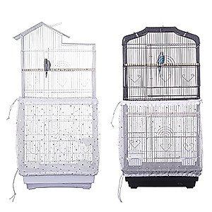Perfitel Universal Birdcage Cover Seed Catcher Parrot Birdcage Nylon Mesh Guard Netting with lace (Not Included Birdcage，1 Piece) (80 x 18 inch, White)…