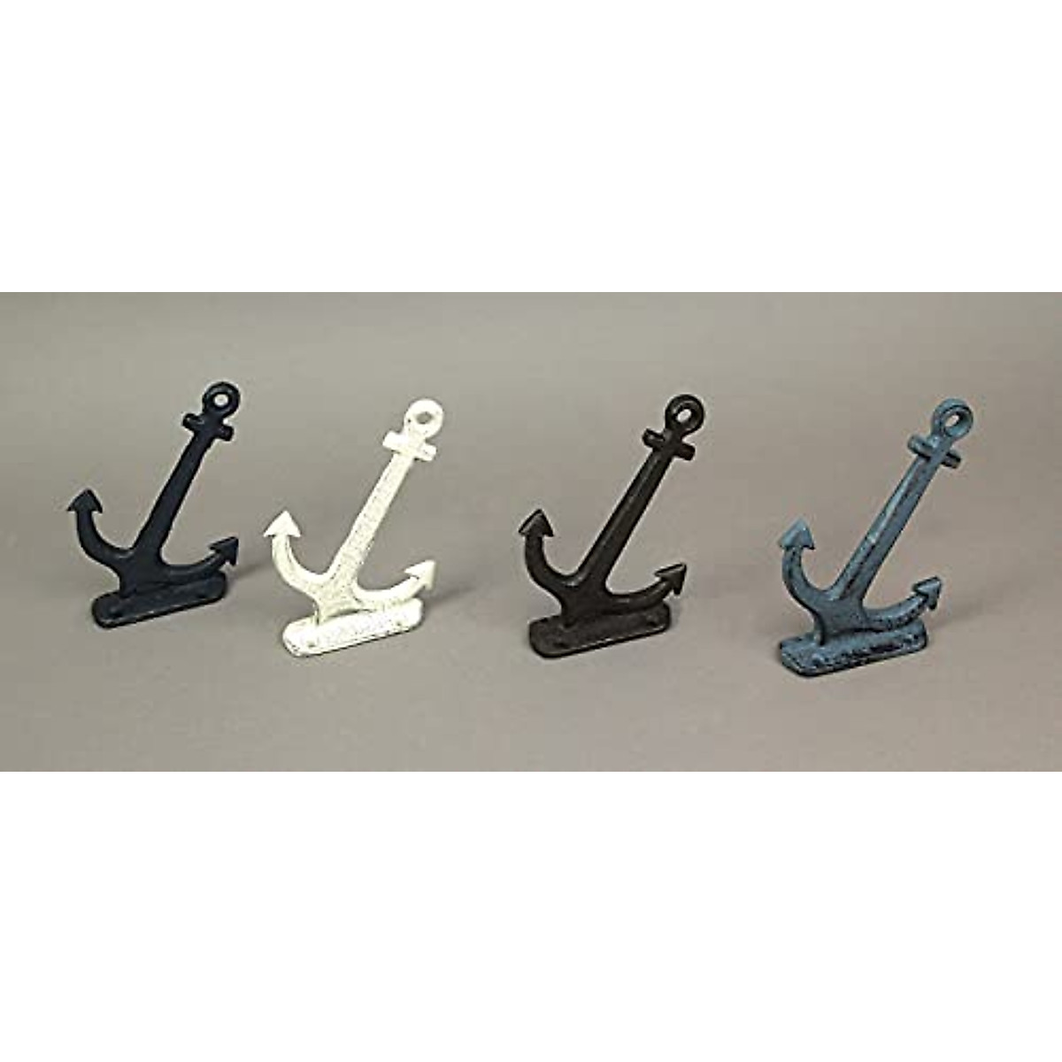 J.D. Yeatts Set of 4 Cast Iron Ship Anchor Wall Hooks Nautical Decorative Towel Hat Hangers, Multicolor, One Size