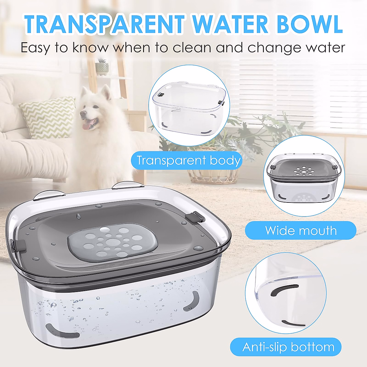 Gobeigo 101oz/3L Dog Water Bowl for Messy Drinkers, No Spill Water Bowl Large Capacity Splash Proof Slow Feeder Water Dispenser Vehicle Carried Anti Drip Travel Water Bowl for Dogs, Cats & Pets