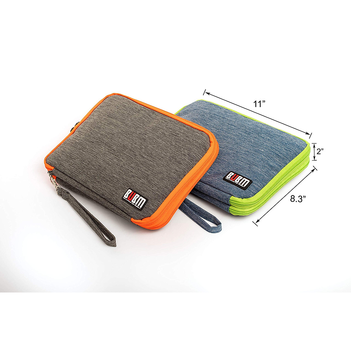 Three Layer Electronics Organizer and Travel Organizer for Tablet, Cables, and Chargers. Size XL Fit up to 10" Tablets. (Grey and Bright Orange)