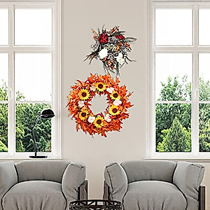Thanksgiving Front Door Wreath Fall Winter, Christmas Wreaths Fall Door Grasses Pinecones Outside Decor Party Artificial White Welcome Sign Porch Wall Harvest Mantle Small Large Wreaths Foliage