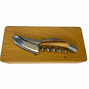 Laguiole En Aubrac Sommelier Waiter's Corkscrew, Olivewood Handle, Wine Opener With Foil Cutter & Bottle Opener, Brushed Bolster