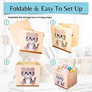 Product 4 Kids - Washable Toy Organizers and Storage, Canvas Toy Chest Organizer Foldable Kids Toy Storage Organizers for Child's Bedroom or Playroom -13x13x13 Inch (Tiger Cub)