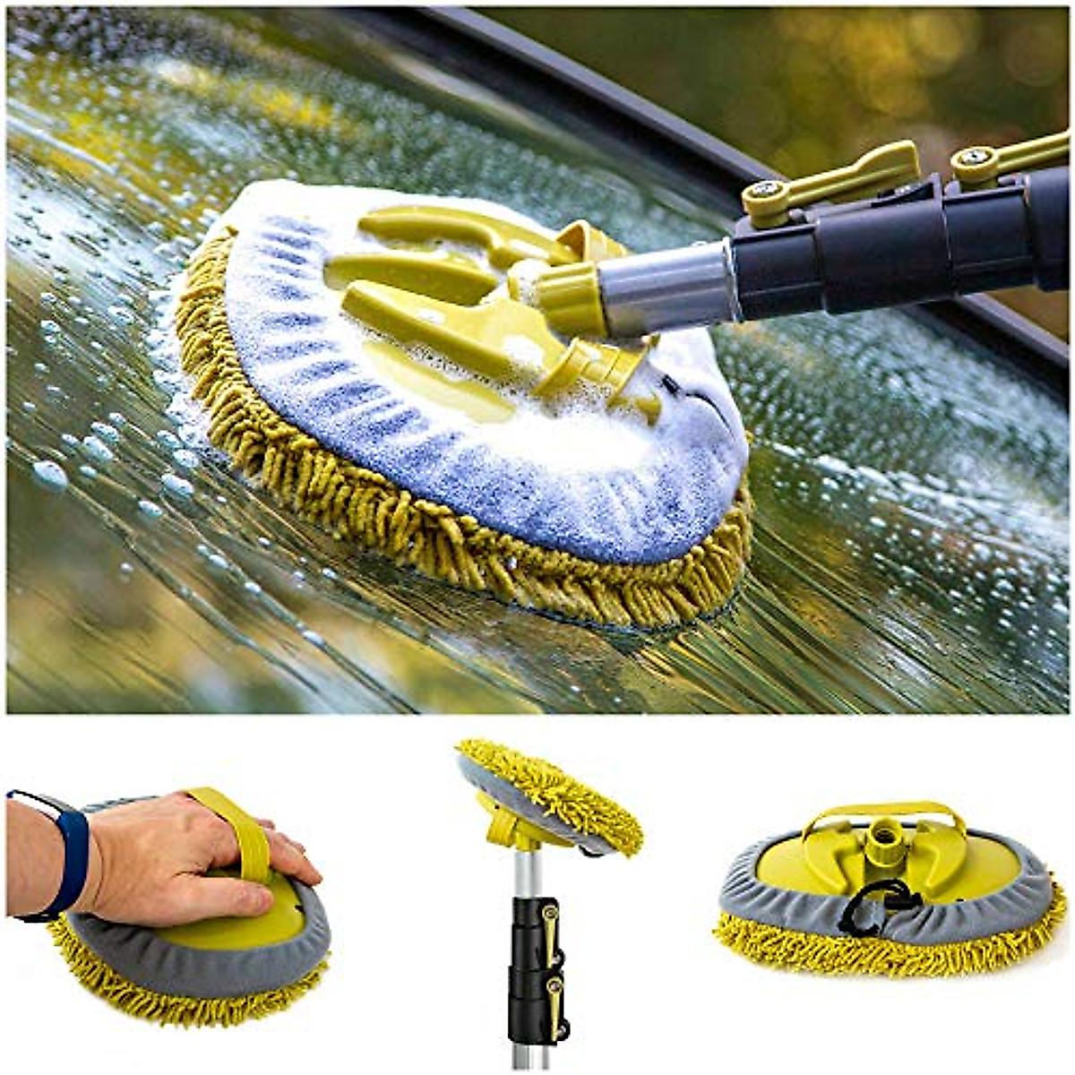 DocaPole 5-12 Foot Car Cleaning Kit | Car Wash Kit with Soft Car Wash Brush, Car Squeegee, Car Wash Mitt (2X), Microfiber Cleaning Head & 12’ Extension Pole | Car Detailing Kit with Long Handle