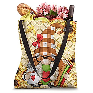 Sunflower Gnome With Books For Tea Lover & Librarian Reading Tote Bag
