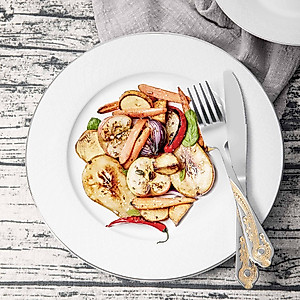 Gold Silverware Set, 20 Piece Stainless Steel Golden Flatware Set for 4, Silver Tableware Set with 24K Gold-Plated Trim, Eating Utensils, Great for Family Gatherings & Daily Use(Prestige)