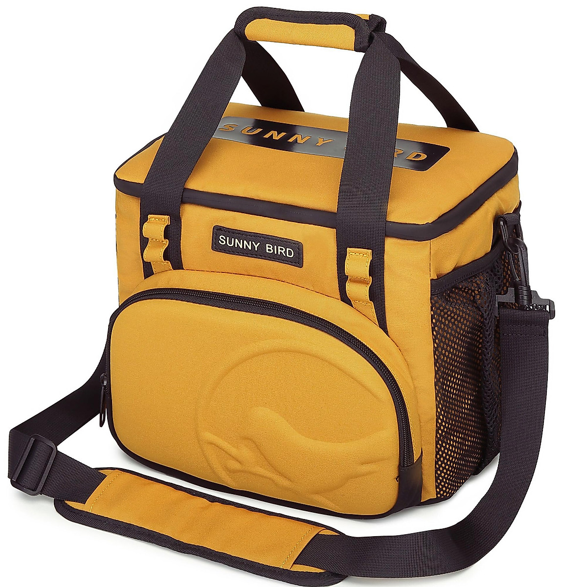 SUNNY BIRD 12L Large Insulated Lunch Bag, Leakproof and Foldable Lunch Cooler Box for Women Adult and Men, Fits 18 Cans (Ochre 01)
