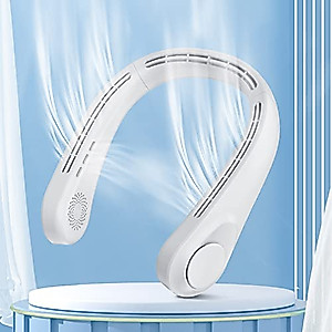 Leafless USB Hanging Neck Fans, Hands Free Bladeless Fan, Portable Rechargable Battery Personal Fan Portable Around Neck Fan, Leafless, Rechargeable, Headphone Design,3 Speed, White