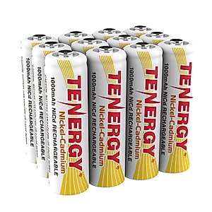 Tenergy AA Rechargeable Battery NiCd 1000mAh 1.2V Battery Pack for Solar Lights, Garden Lights, 12 Pack